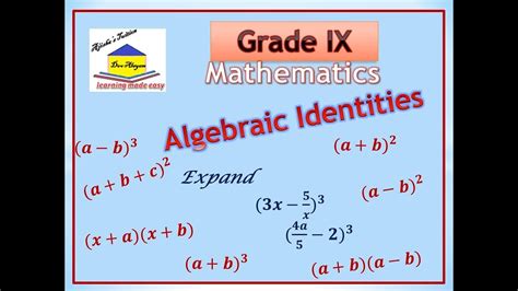 Grade Ix Mathematics Polynomials Algebraic Identities Youtube