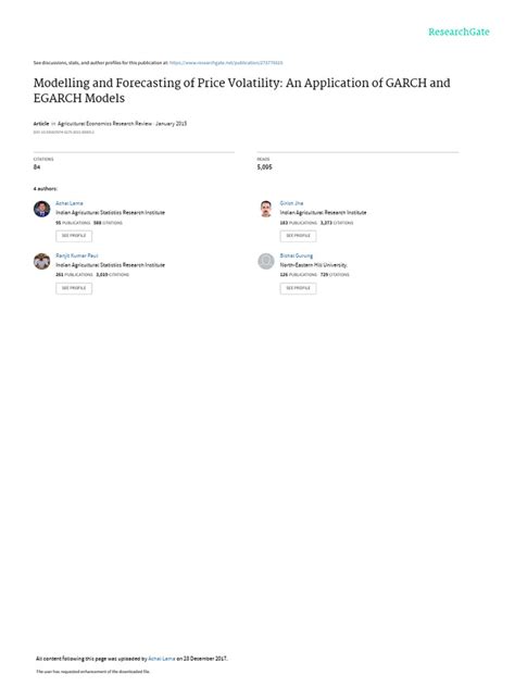 Modelling And Forecasting Of Price Volatility An Application Pdf Autoregressive Integrated