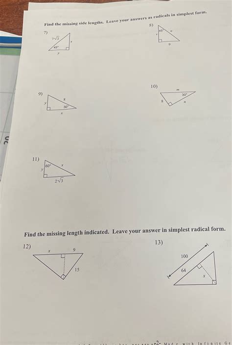 Find The Missing Side Lengths Leave Your Answers As Radicals In Course Hero