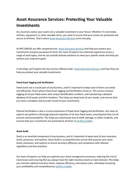 Ppt Asset Assurance Services Protecting Your Valuable Investments Powerpoint Presentation