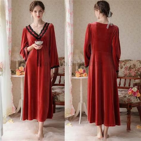 French Court Style Long Sleeved Nightdress Women S Velvet Autumn Winter