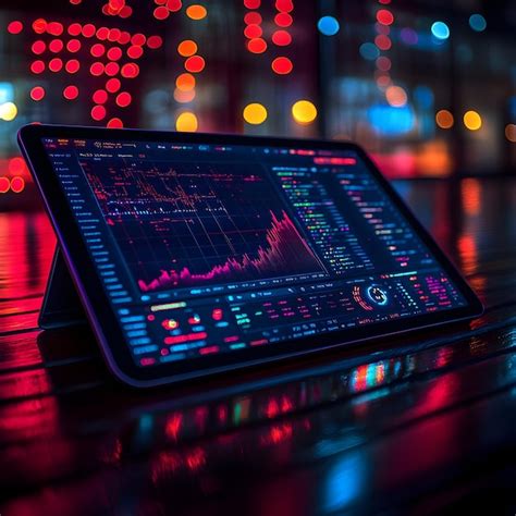 Tablet With Data Charts And Graphs In Neon Lights 3d Render Premium Ai Generated Image