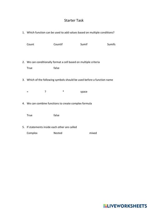 Working With Spreadsheets Worksheet Live Worksheets