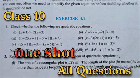 Class 10 Ex 4 1 Maths Quadratic Equations Class 10 Ncert