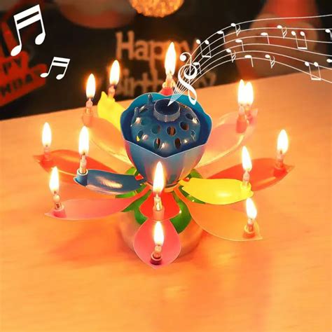 노비 파티 케이크 촛불 뮤지컬 회전 연꽃 촛불 생일 축하 Diy 케이크 장식 웨딩 파티 선물 Aliexpress