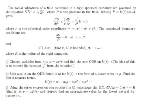 Solved The Radial Vibrations Of A Fluid Contained In A Rigid
