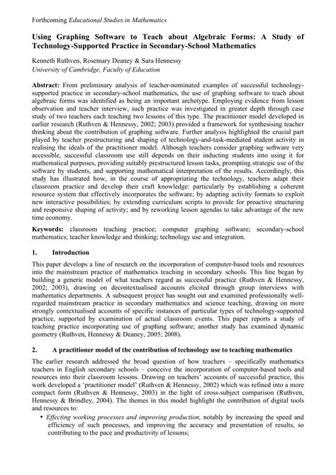 Teach Ict Spreadsheets Intended For Pdf Successful Ict Use In Secondary Mathematicsa Teacher