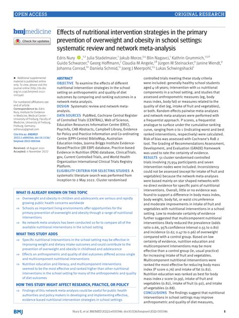 Pdf Effects Of Nutritional Intervention Strategies In The Primary Prevention Of Overweight And