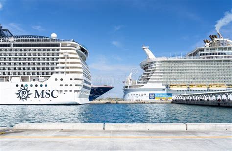 Cruise Ships Msc And Royal Caribbean And Others At Nassau Port In