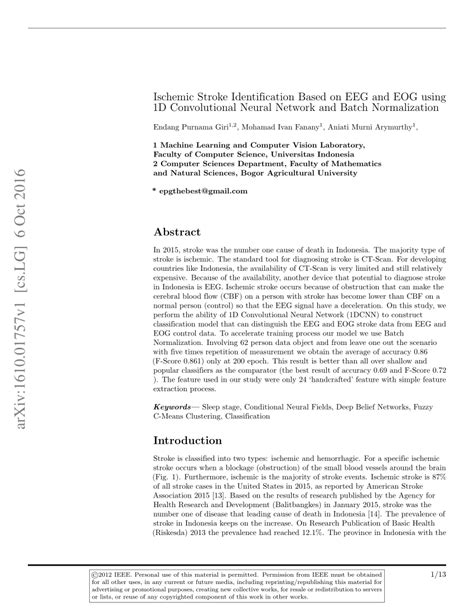 Pdf Ischemic Stroke Identification Based On Eeg And Eog Using 1d Convolutional Neural Network