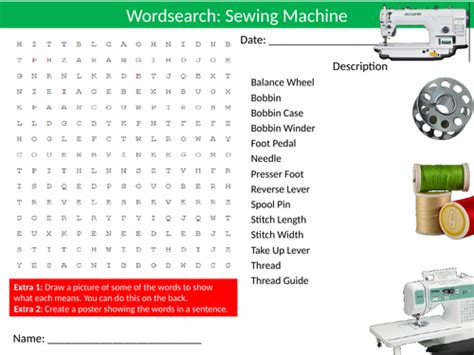 Sewing Machine Wordsearch Puzzle Sheet Keywords Settler Starter Cover Lesson Design Technology