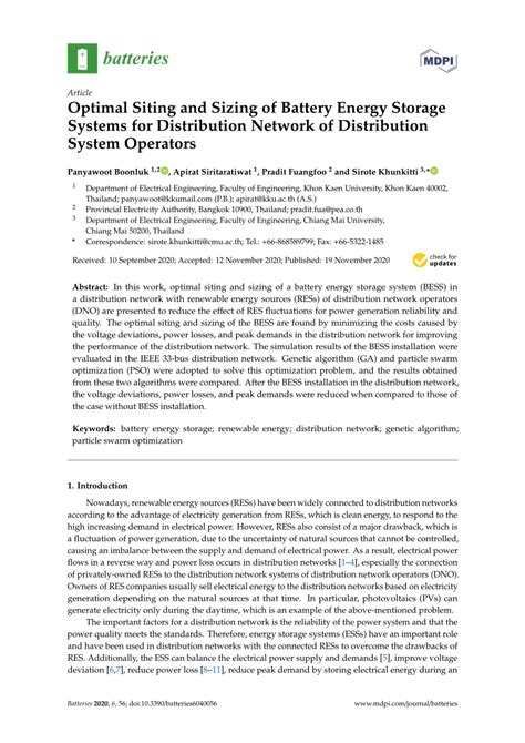 Pdf Optimal Siting And Sizing Of Battery Energy Storage Systems For Distribution Network Of