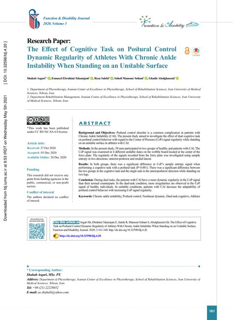 Pdf The Effect Of Cognitive Task On Postural Control Dynamic Regularity Of Athletes With