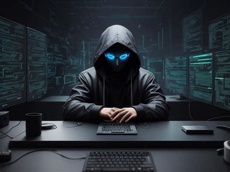 Hacking And Malware Concept Faceless Hacker Using Abstract Laptop With