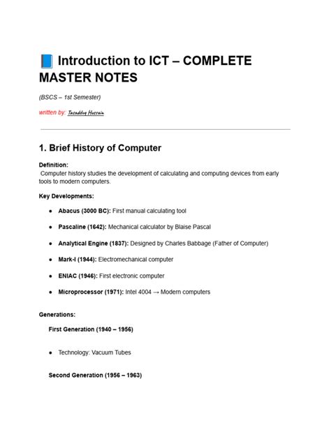 Comprehensive Ict Master Notes Pdf Random Access Memory Computer
