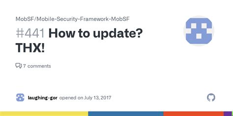 How To Update Thx · Issue 441 · Mobsf Mobile Security Framework Mobsf · Github