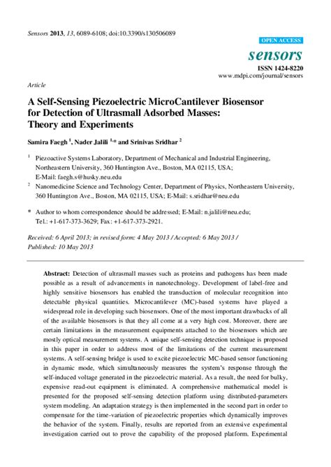Pdf A Self Sensing Piezoelectric Microcantilever Biosensor For
