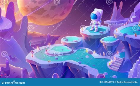This Parallax Background Shows A Game Level Map With A Little Astronaut
