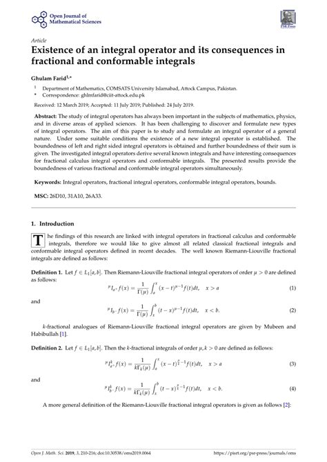 Pdf Existence Of An Integral Operator And Its Consequences In