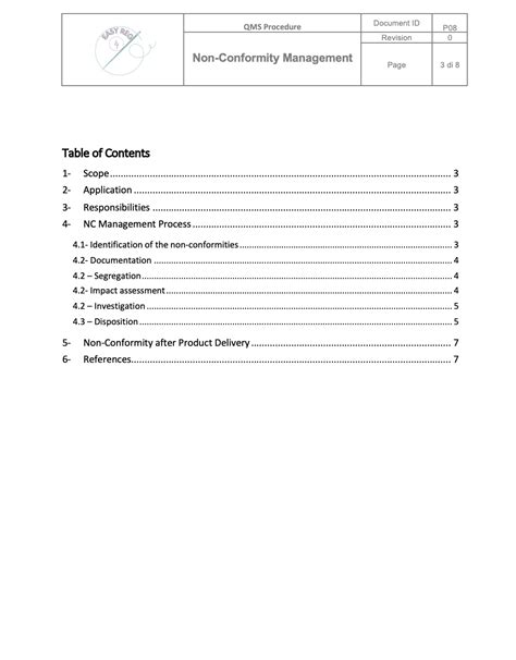 Non Conformity Management Procedure 4easyreg