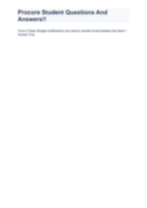 SOLUTION Procore Babe Questions And Answers Studypool