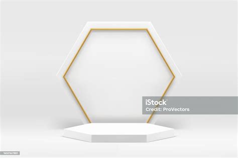 흰색 3d 연단 육각형 고급 받침대 모형 화장품 쇼 프리젠 테이션 벡터 0명에 대한 스톡 벡터 아트 및 기타 이미지 0명