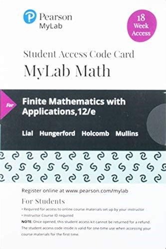 Finite Mathematics With Applications In The Management Natural And Social Sciences Mylab