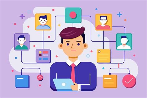 A Character Interacts With A Laptop Illustrating A Customizable Workflow Connecting Various User