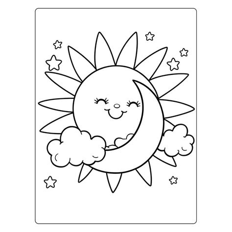 Раскраска Милое солнышко и луна распечатать раскраски для детей