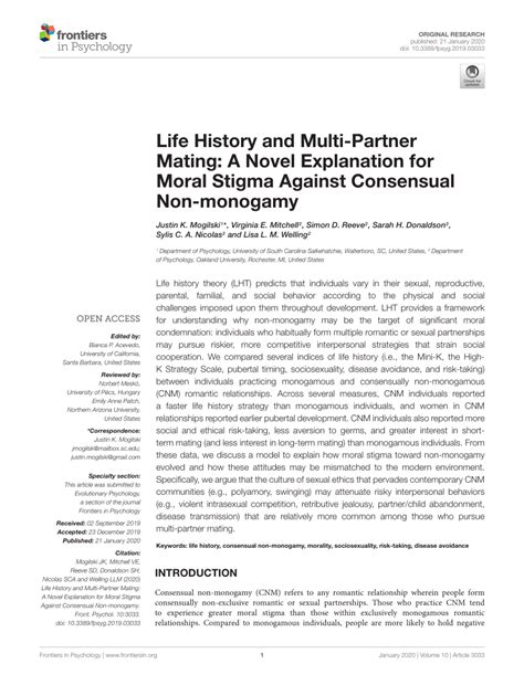 PDF Life History And Multi Partner Mating A Novel Explanation For Moral Stigma Against
