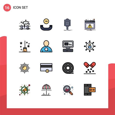 Mobile Interface Flat Color Filled Line Set Of 16 Pictograms Of Broomstick Warning Parking