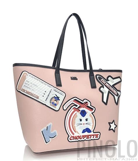 Сумка-шоппер Karl Lagerfeld Jet Choupette нежно-розовая с яркими ...