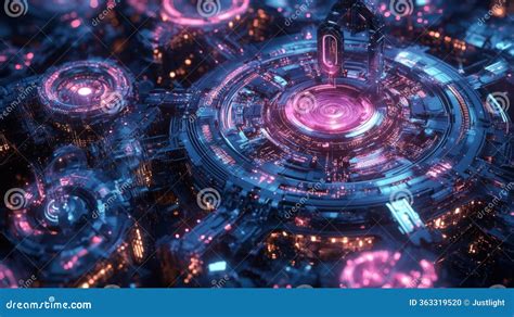 Futuristic Quantum Computer Processing Data In Complex System Stock