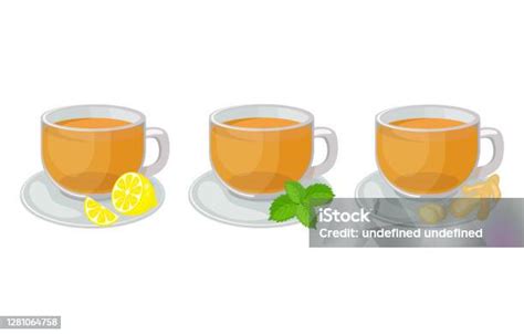 내부에 허브 차와 레몬 슬라이스 민트 생강 벡터와 접시와 유리 컵의 세트 생강에 대한 스톡 벡터 아트 및 기타 이미지 생강 박하 차 유리 재료 Istock