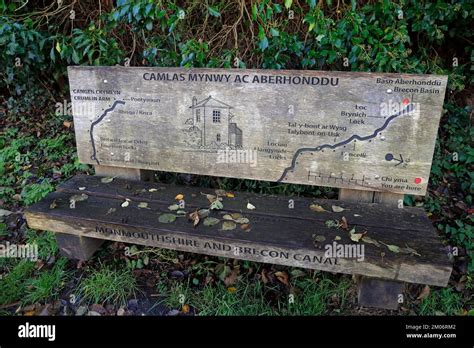 Bench With Map Of Monmouthshire And Brecon Canal Camlas Mynwy Ac