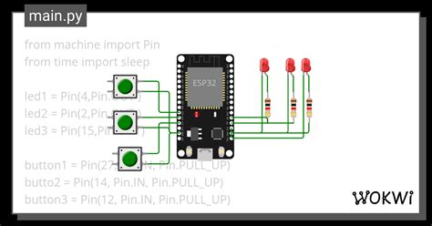 3 đèn 3 Nút Wokwi Esp32 Stm32 Arduino Simulator