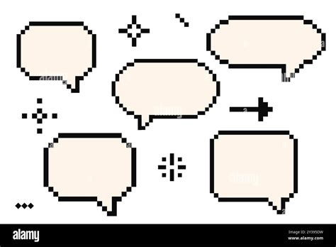 Set Of Pixel Art Cloud Bubble Quote Box Speech Bubble Dialog Retro 8