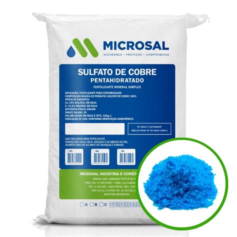 Sulfato De Cobre Moído Pentahidratado 985 Pureza Microsal 25kg