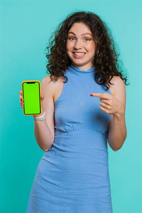 Developer Woman Girl Hold Smartphone With Green Screen Chroma Key Mock Up Recommend Good