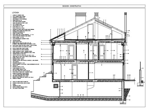 Two Story House Building With Basement Section Constructive Details Dwg File Cadbull Building