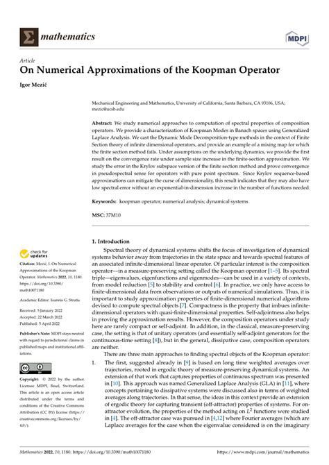 Pdf On Numerical Approximations Of The Koopman Operator