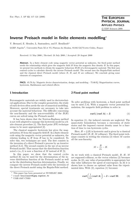 Pdf Inverse Preisach Model In Finite Elements Modelling