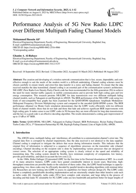 Performance Analysis Of 5g New Radio Ldpc Over Different Multipath