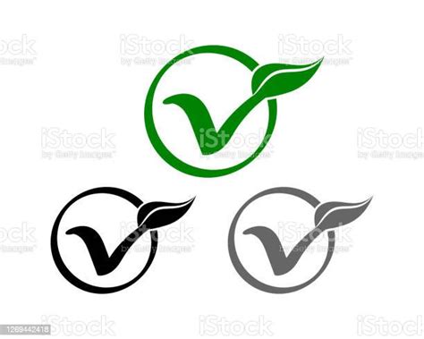 흰색으로 격리된 녹색 선 아이콘입니다 원에 잎이있는 비건 진드기 한방 의학 기호 벡터 스톡 일러스트레이션입니다 Eps 10 비거니즘에 대한 스톡 벡터 아트 및 기타 이미지