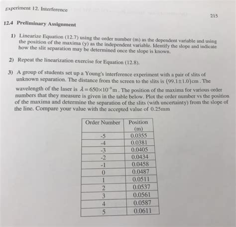 Solved Experiment 12 Interference 215 12 4 Preliminary