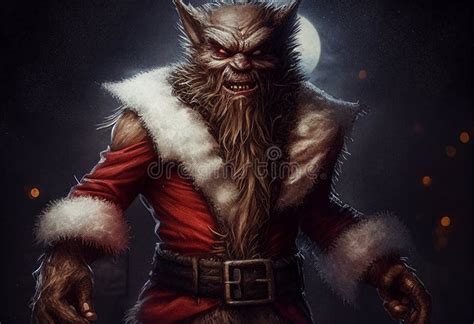 Werewolf In Santa Claus Costume Ai Generated Stock Illustration