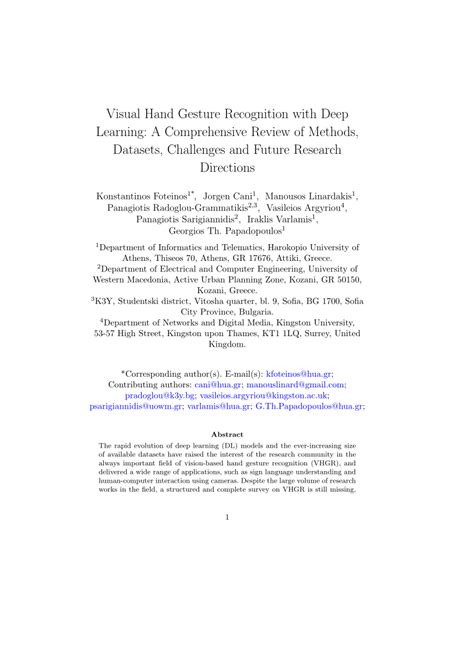 Pdf Visual Hand Gesture Recognition With Deep Learning A Comprehensive Review Of Methods