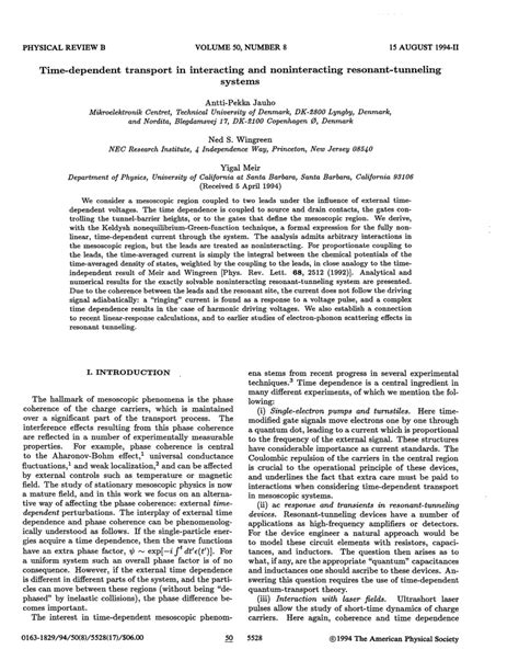 Pdf Time Dependent Transport In Interacting And Noninteracting Resonant Tunneling Systems