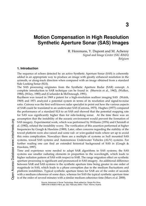 Pdf Motion Compensation In High Resolution Synthetic Aperture Sonar