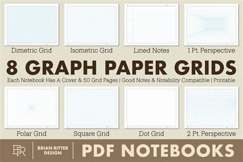 8 Graph Paper Grids PDF Templates Drawing Goodnotes Notability Note Taking Etsy
